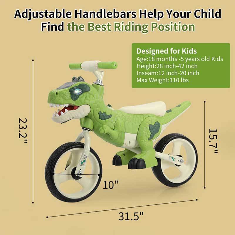 Dinosaur-Themed Toddler Balance Bike Toys for 2-5 Year Old Girls & Boys - Music & Lighting ...