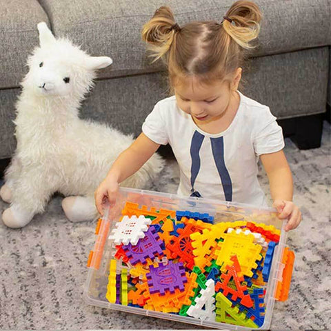 Waffle Interlocking Building Blocks with Storage Container for Kids ...