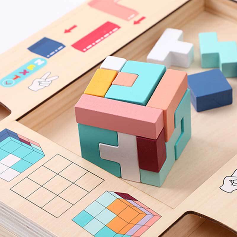 Wooden Blocks Puzzle Brain Teasers Toy Tangram Jigsaw Intelligence ...