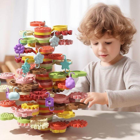 Stack-a-Rainbow-Tree Plastic Stacking Blocks 152 PCS, Balance Game ...