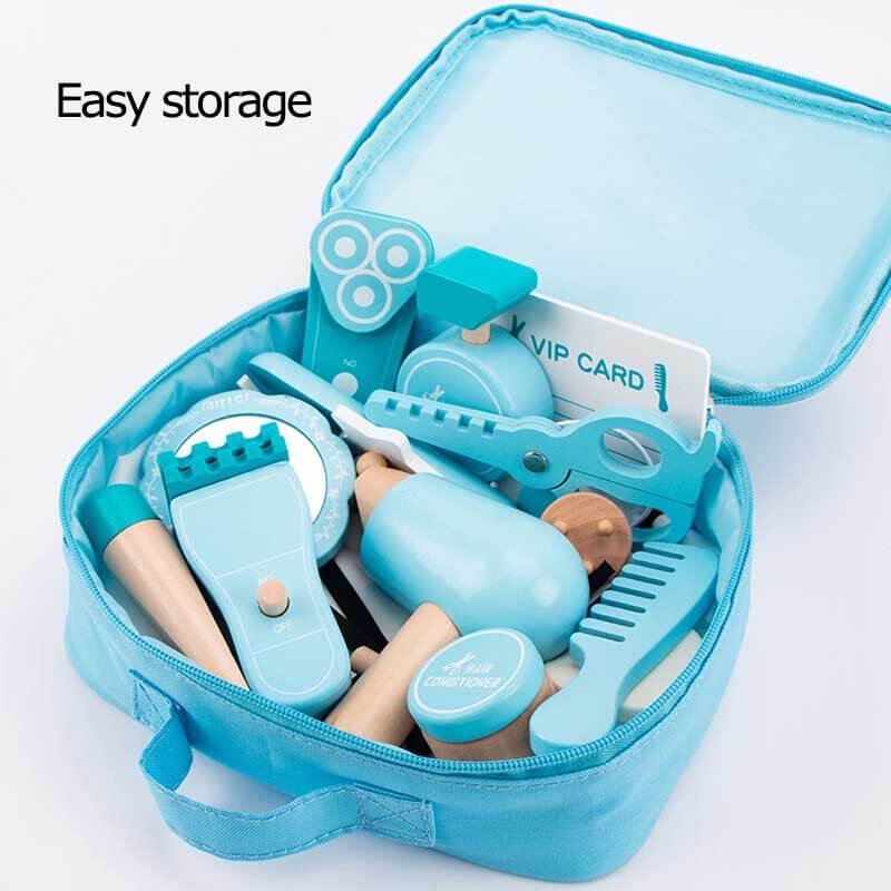 Wooden Barber Set for Kids - Imaginative Pretend Play Toy with Hair ...