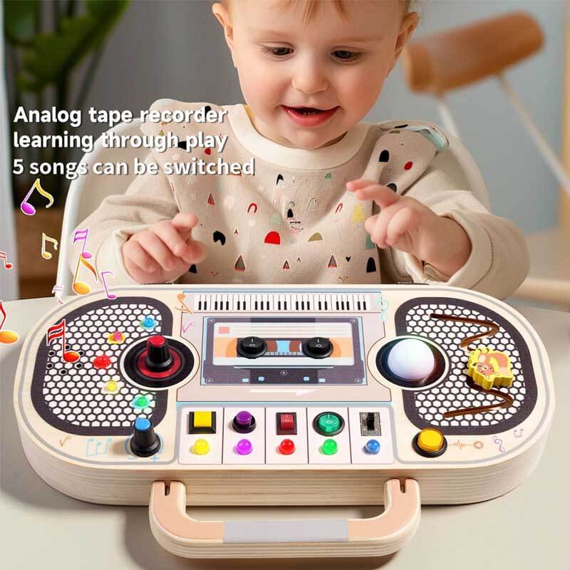 Wooden Sensory Busy Recorder with LED Light Switches, TV Radio Telegram ...