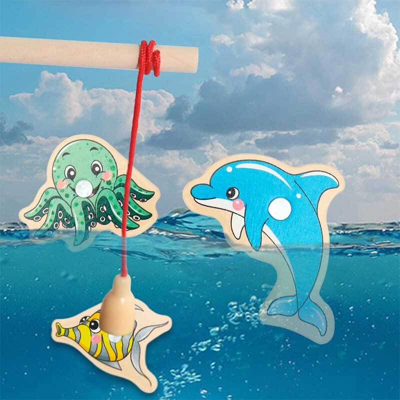 34 Pieces Magnetic Fishing Game for Kids Wooden Magnet Fishing Game ...
