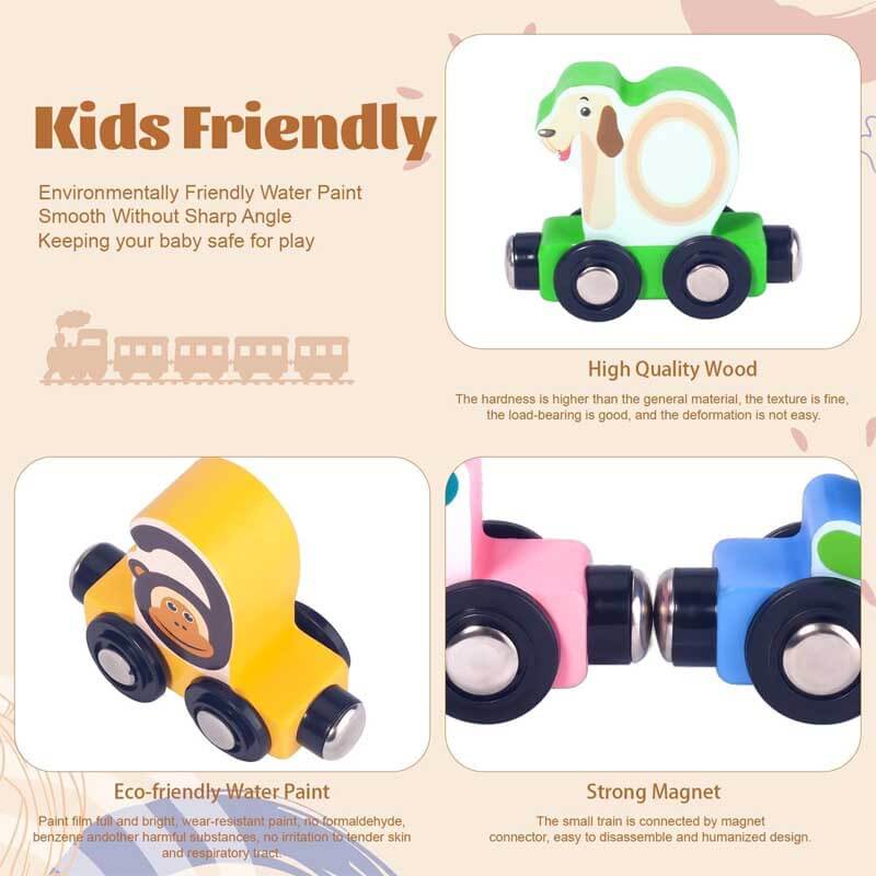 Toys for Toddlers, 12pc Wooden Magnetic Train Track Set with Animal and ...