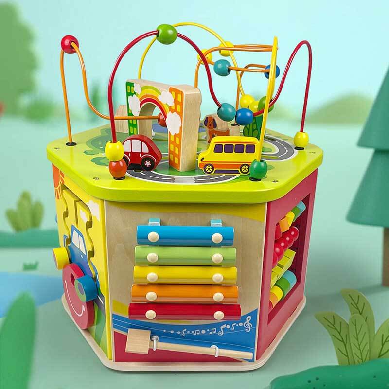 Wooden Activity Play Cube Pound & Tap Bench with Slide Out Xylophone ...