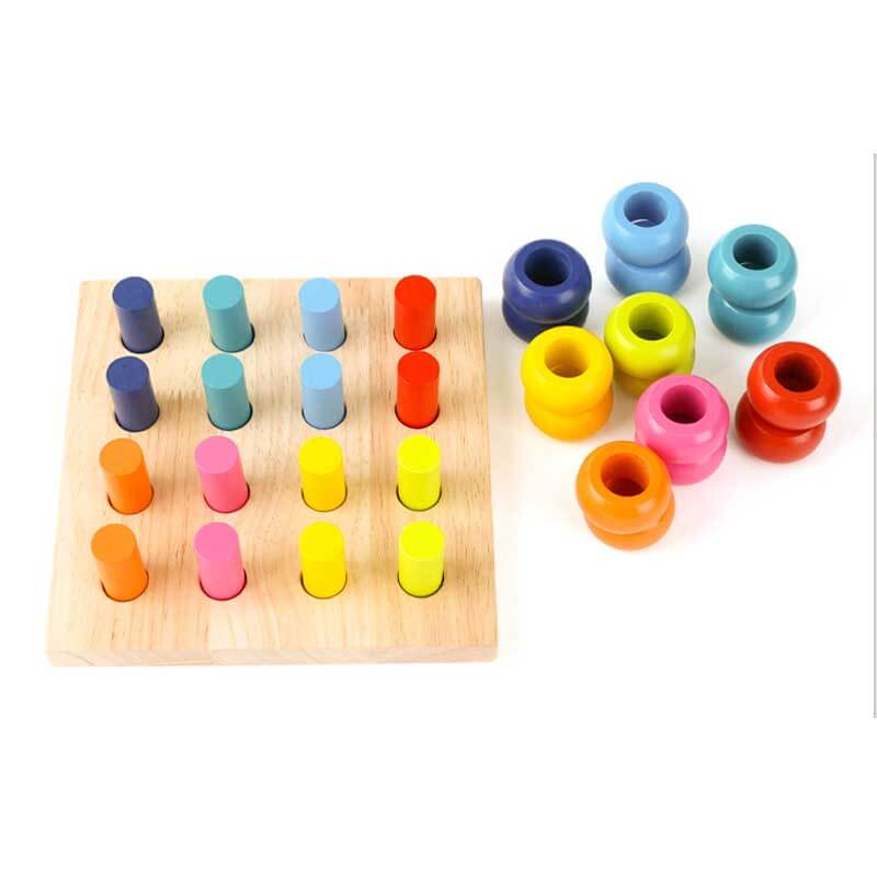 Wooden Color Sorting Stacking Rings Board Educational Learning Counting ...