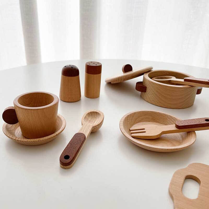 15 Pieces Montessori Log Pretend Play Kitchen for Kids | Shinymarch ...