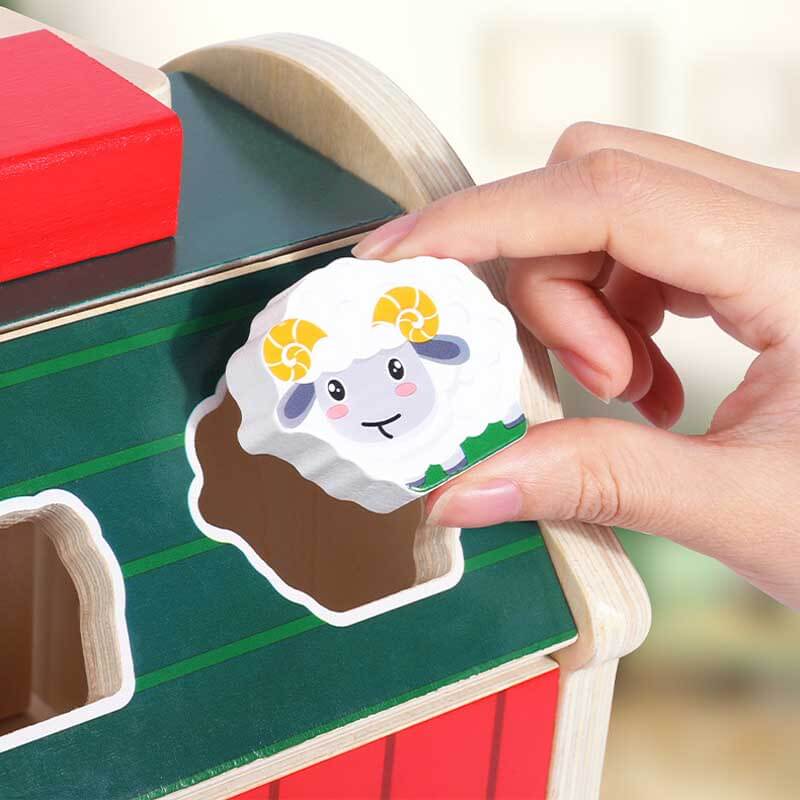 Wooden Take-Along Sorting Barn Toy with Flip-Up Roof and Handle, 10 ...