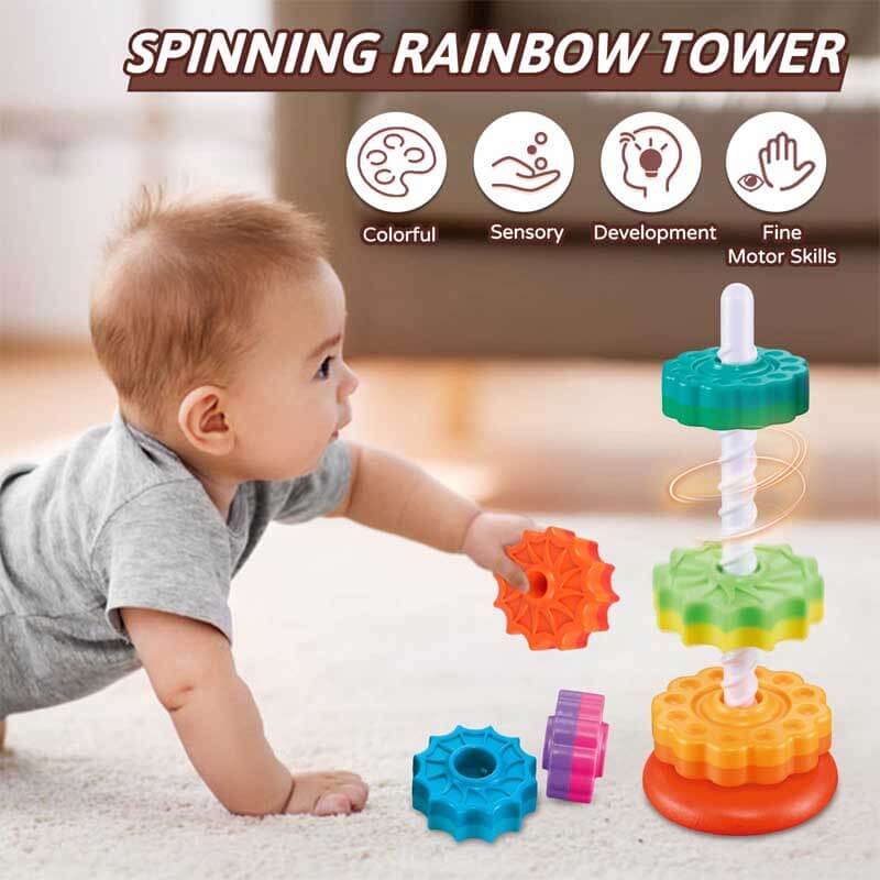 Baby Spinning Toy, Rainbow Stacking Toys for Toddlers 1-3, Ring Stacker ...